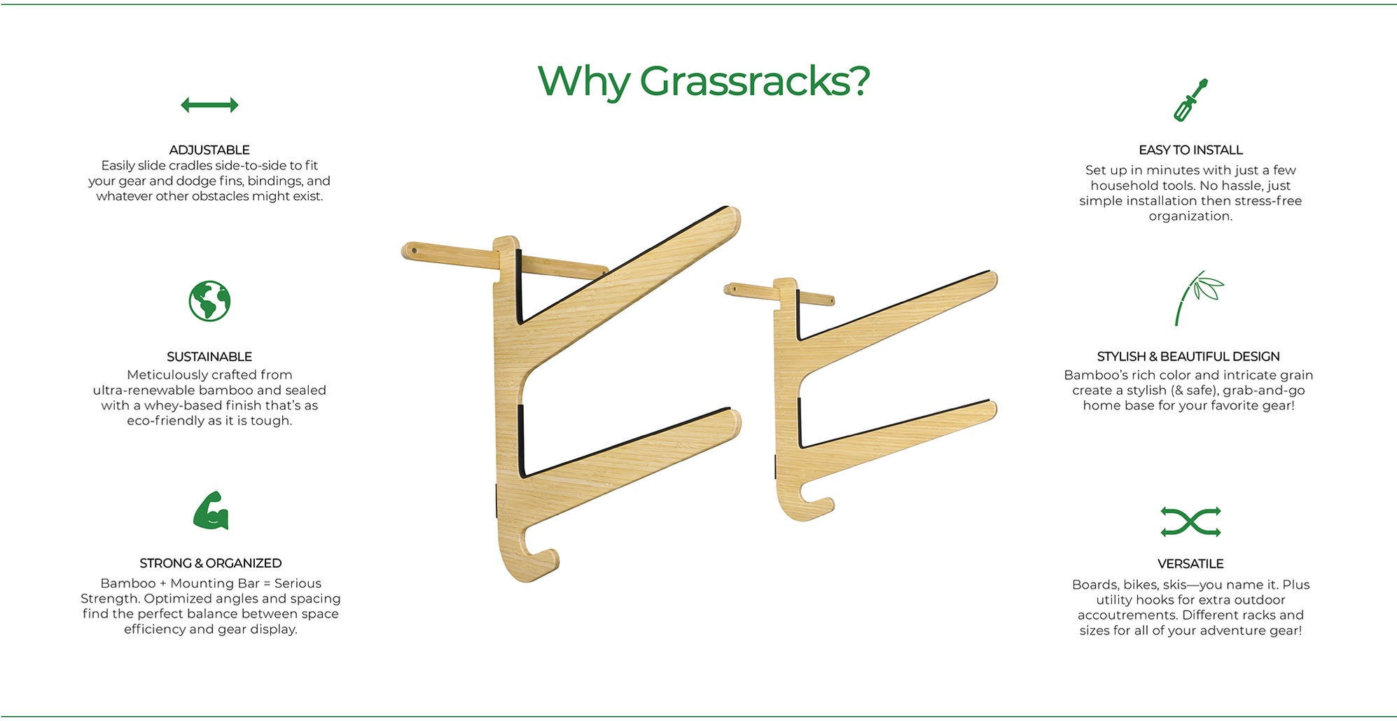 Bamboo Surfboard Racks | Ski Racks | Bike Racks | Skateboard Racks