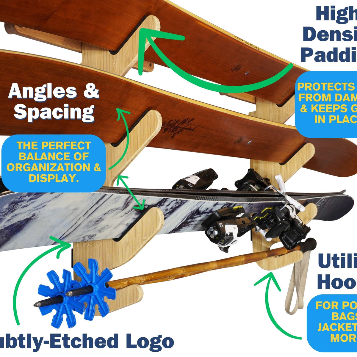 Ski Rack | Bamboo & Birch | Premium Horizontal Ski Storage Mounts ...