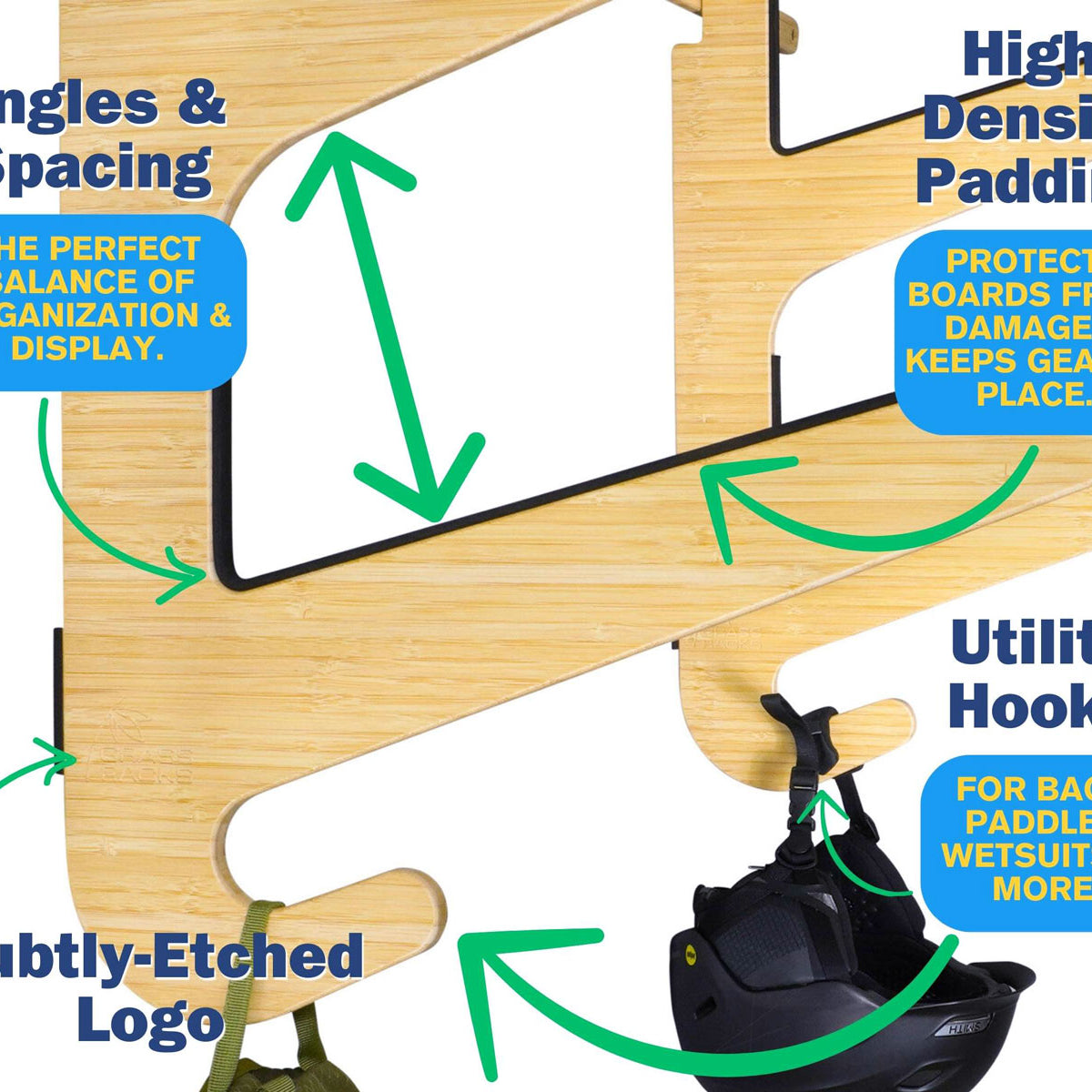 Premium Bamboo Paddleboard Rack | Wakeboard Rack | Indoor Wall-Mount ...