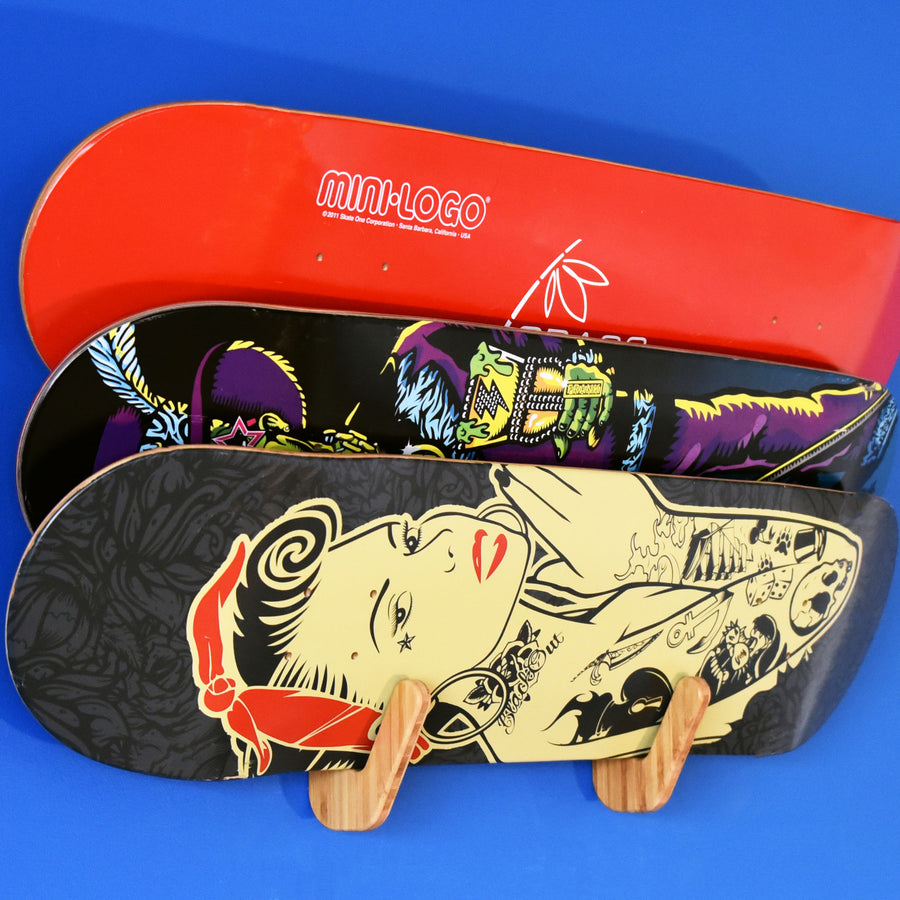 Bamboo & Birch Skateboard Deck Rack | Horizontal Wall-Mount Indoor ...