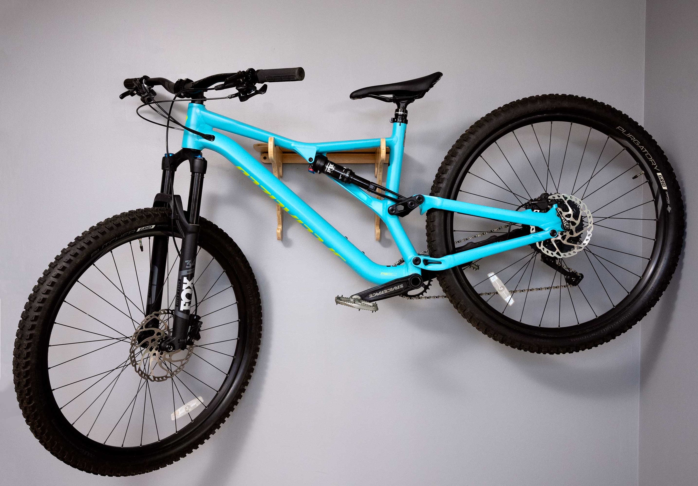 Premium In-Home Bamboo Bike Wall Mount with Shelf & Utility Hooks ...