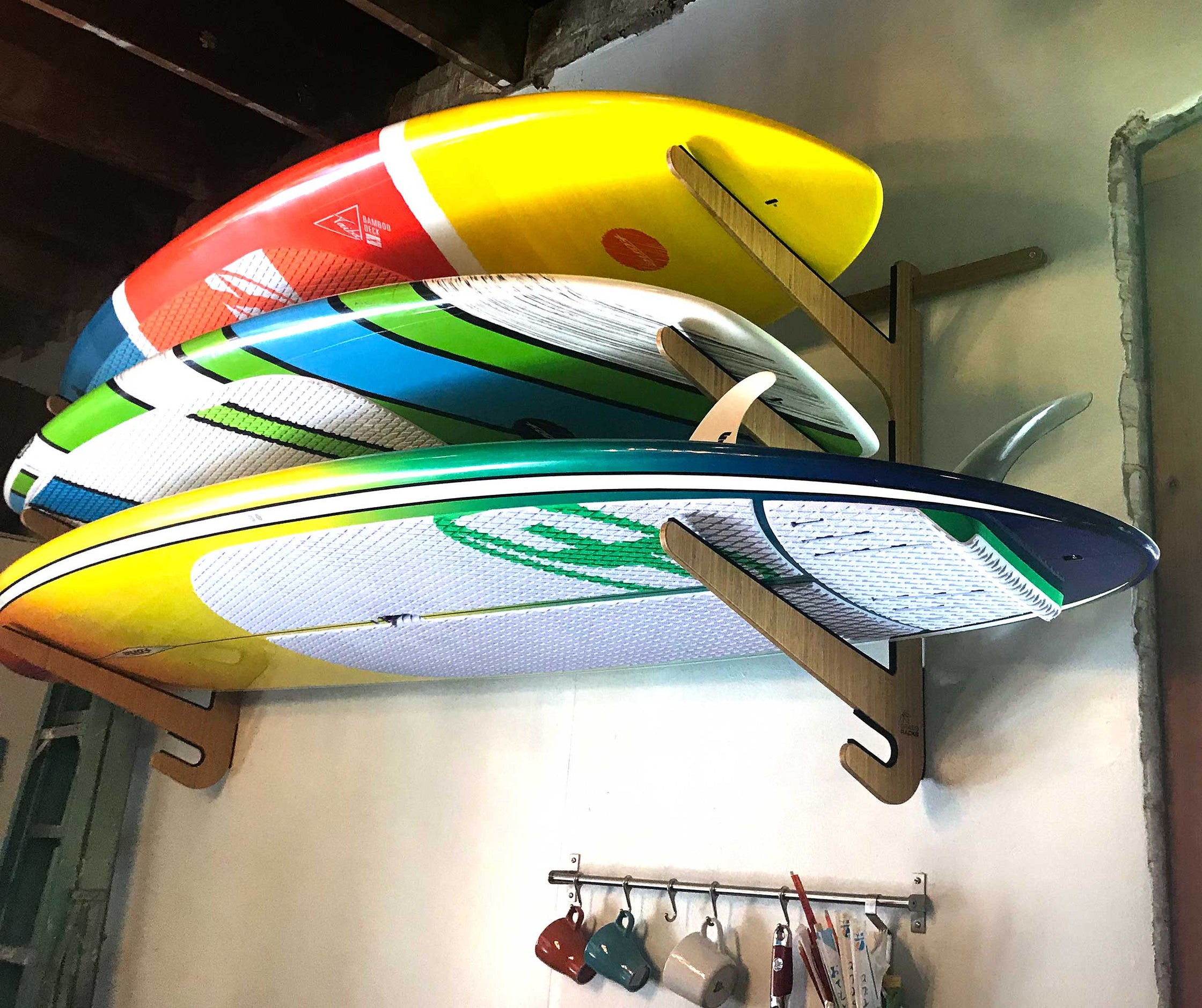 Premium Bamboo Paddleboard Rack | Wakeboard Rack | Indoor Wall-Mount ...