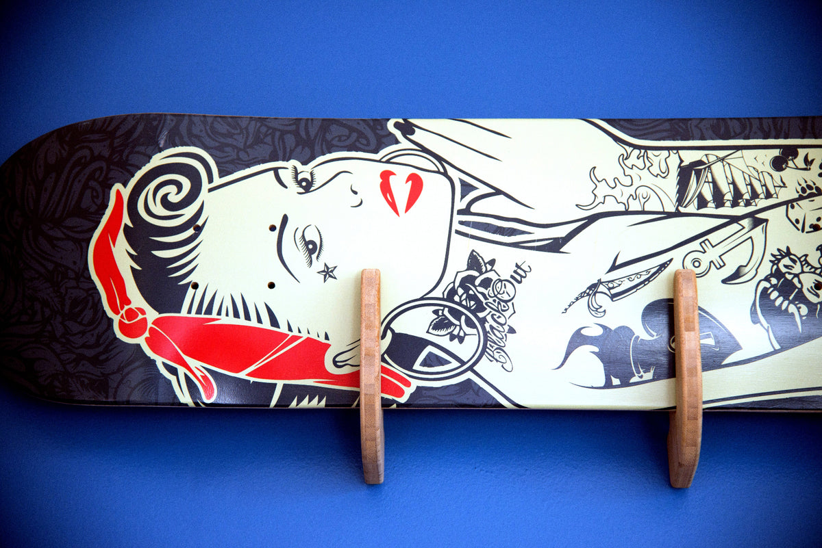 Bamboo & Birch Skateboard Deck Rack | Horizontal Wall-Mount Indoor ...